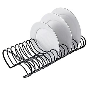 MyGift 14 Slot Modern Matte Black Coated Metal Wire Dish Storage Organizer - Flat Dinner Plates Rack Display for Kitchen Counters and Cabinets