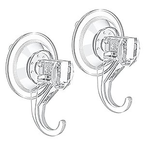VIS'V Suction Cup Hooks, Small Clear Heavy Duty Vacuum Suction Cups with Hooks Removable Window Glass Door Suction Hangers Reusable Suction Cup Holders for Kitchen Bathroom Shower Wreath - 2 Pcs