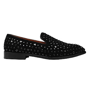 ELANROMAN Loafers Men Black Dress Fashion Tuxedo Rhinestones Slip-on Moccasins Wedding Shoes US 10.5