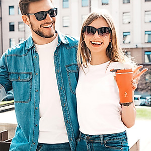 Ideus 14oz Stainless Steel Leak Proof Tumbler, Insulated Coffee Mug with Lid and Straw, Spill Proof Travel Coffee Cup, Double Wall Vacuum Flask for Adult Men and Women, Orange Tiger