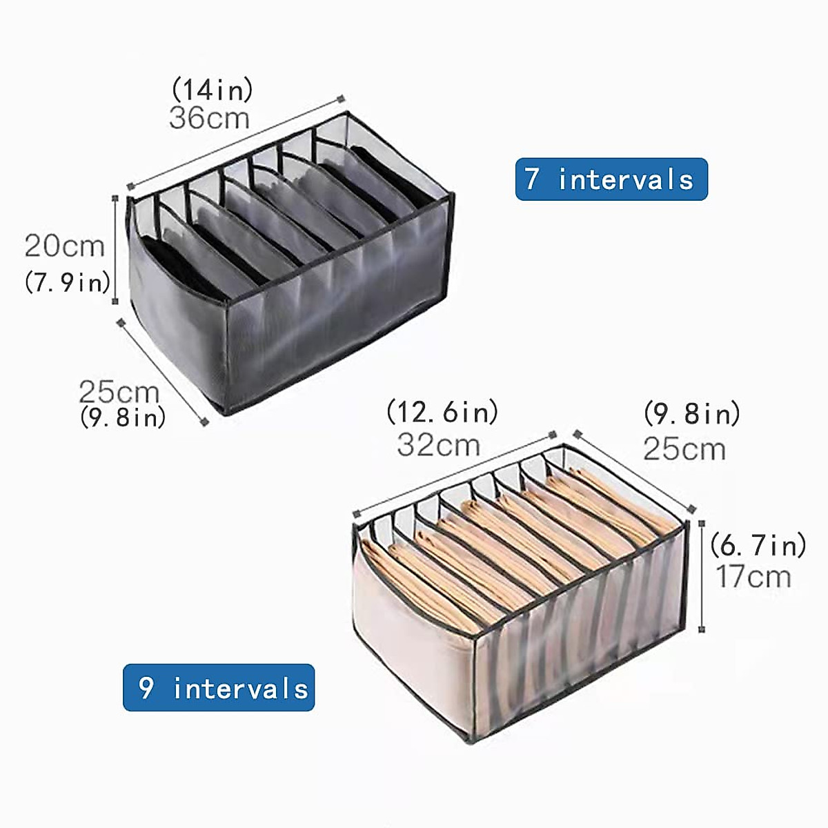 JINLU Wardrobe Clothes Organizer 7 Grids 9 Grids （2-Piece），Clothes Organizer for Folded Clothes Washable Drawer Organizers for Clothing Divided Mesh Organizing Box Uitable for Jeans （L，Gray ）