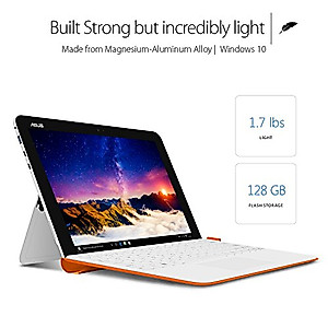 ASUS T102HA-D4-WH Transformer Book 10.1" 2 in 1 Touchscreen Laptop, Intel Quad-Core, White, Pen and Keyboard Included