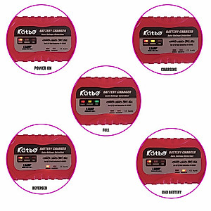 Katbo Battery Charger Automatic Maintainer 6V 12V Automatic Smart for Auto Car Motorcycle Lawn Mower ATVs RVs AGM Gel Lead Acid Batteries