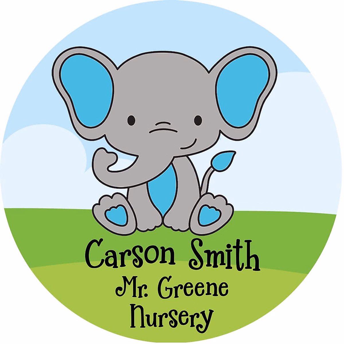 Personalized Blue Elephant Diaper Bag Tag - Children's Nursery or Daycare Diaper Tote Backpack Identifier Tag with Custom Name