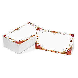 Table Place Card, Fall Thanksgiving Themed Tent Style Cards, Pack of 25 Half-Fold Reception Place Card with Pumpkin, Perfect for Thanksgiving Dinner, Party, Birthday, Wedding, Banquet A07