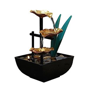 Small Indoor Relaxation Tabletop Fountain and Waterfall, Zen Meditation Waterfall Feature with Color LED Light & Natural River Rocks, Waterfall Decor for Home Office Bedroom Living Room (Style 2)