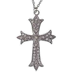 Alilang Vintage Inspired Reproduct Large Crystal Cross Necklace Pendant