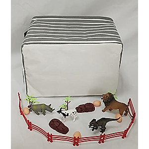 HUAYEE Rectangular Storage Bin Shelf Basket Canvas Fabric Toy Box,Waterproof Coating Nursery Hamper with Handles,Gift Basket for Home,Office,ClothesBooks(REC Gray stripe)