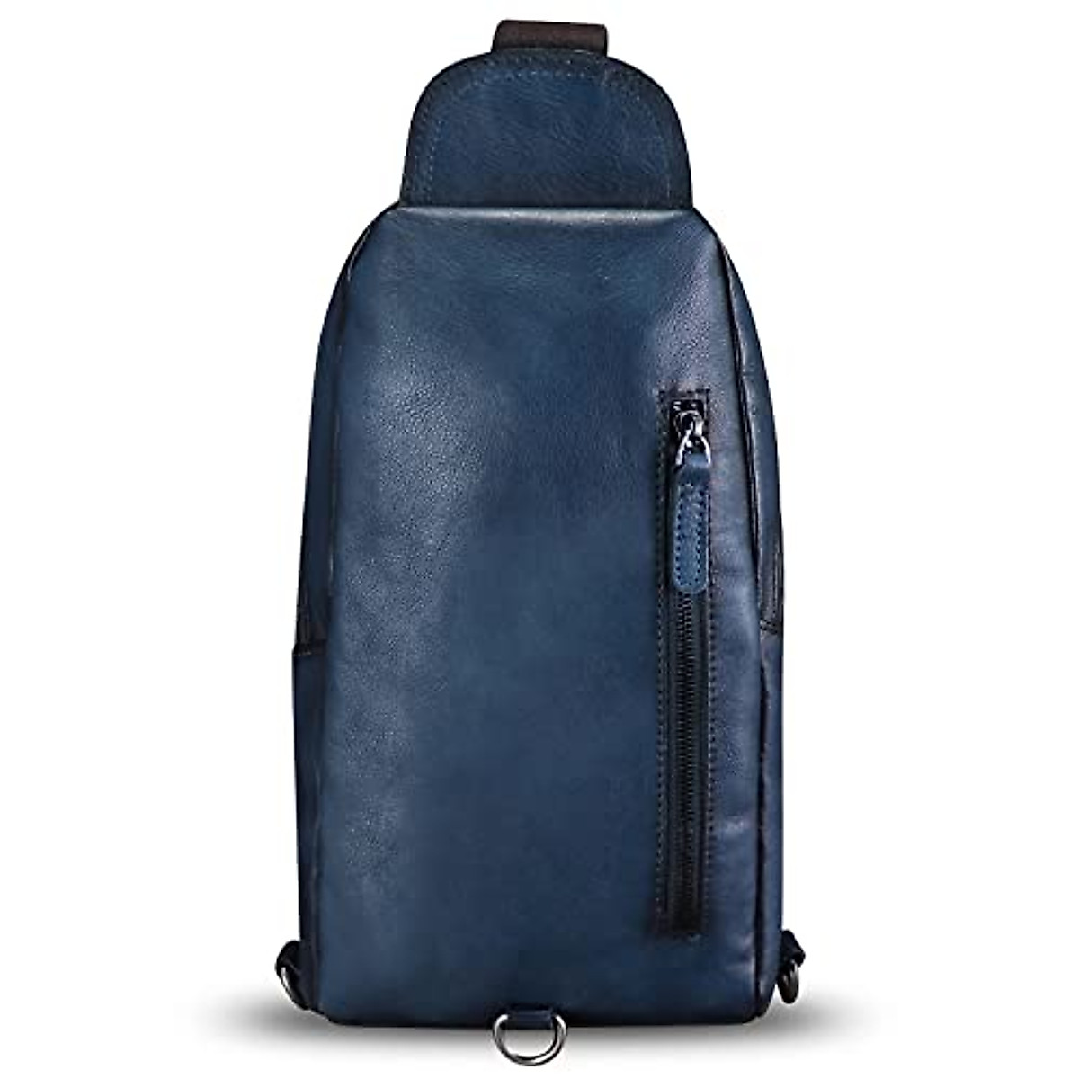 FEIGITOR Genuine Leather Sling Bag Handmade Retro Crossbody Sling Backpack Purse Chest Shoulder Hiking Daypack Fanny Pack (Blue)