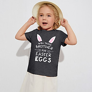 Baby Easter Shirt Trade Brother Sister for Easter Eggs Tshirt Toddler Bunny Short Sleeve Cotton Tops Grey