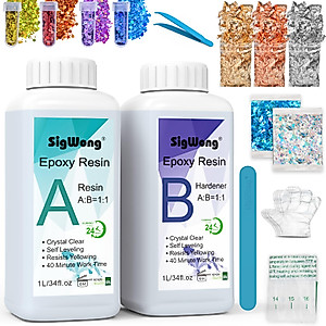 Epoxy Resin - 68OZ Crystal Clear Epoxy Resin Kit, No Yellowing No Bubble Easy Mix 1:1 Ratio, 2 Part Casting Resin for Art, Craft, Jewelry Making, River Tables, with Gold Foil Flakes, Glitter Flakes