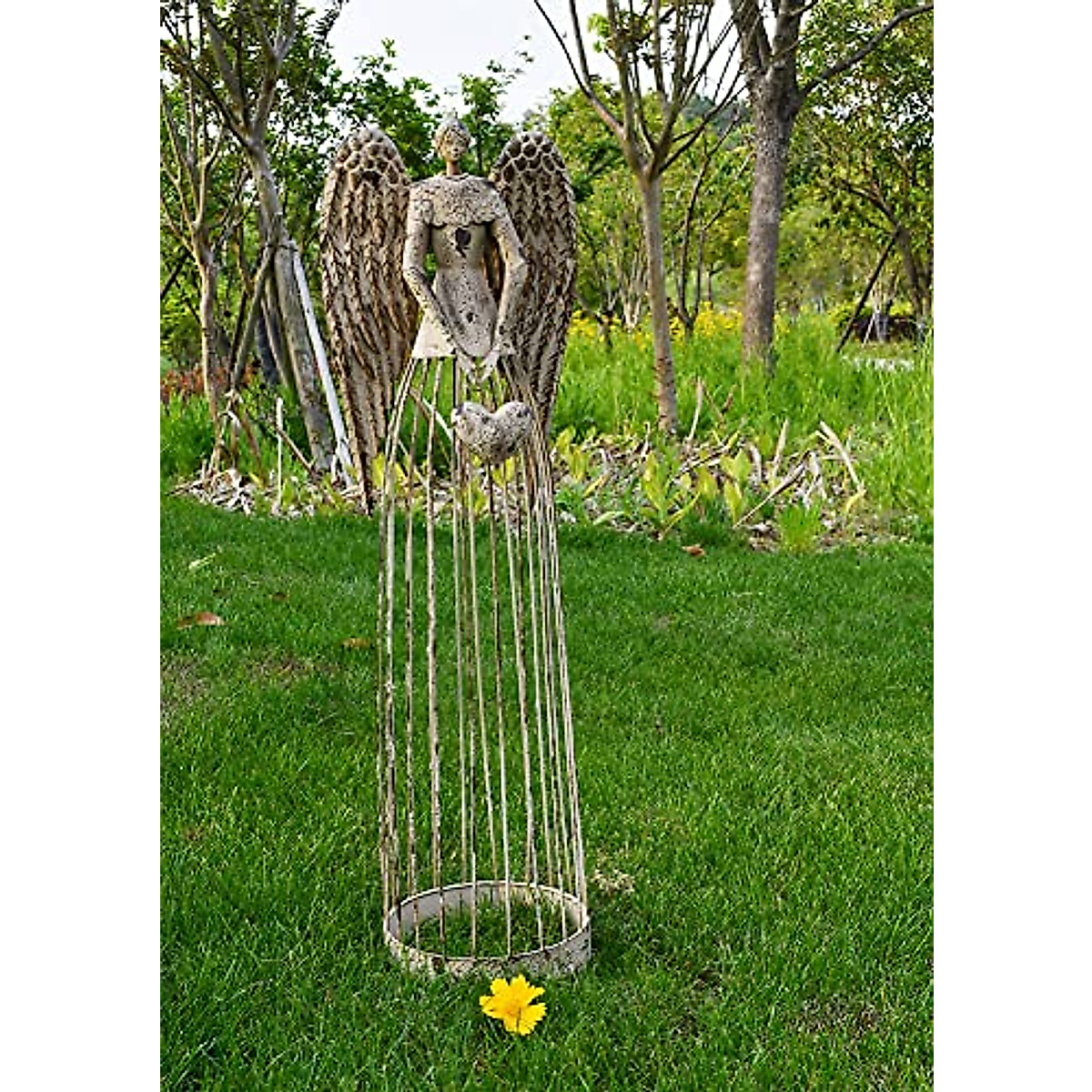 Linfevisi Garden Angel Statue Decor Rustic Metal Angel Sculpture Garden Yard Art Heavenly Home Decor Antiqued Accent Housewarming Garden Gift (Heart)