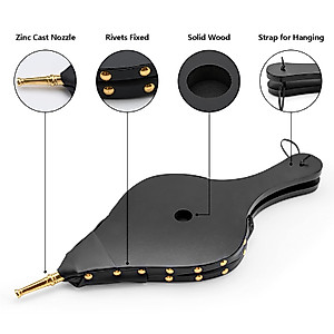 Bellows for Fire Pit Wood Stove Camping, 19"x 8" Fireplace Blower with Hanging Strap, Cast Nozzle Fireplace Bellows Outdoor and Indoor (Black)