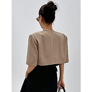 Verdusa Women's Open Front Half Sleeve Crop Blazer Short Jacket Bolero Mocha Brown S