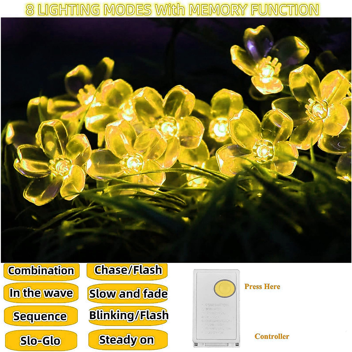 FULLBELL Fairy Lights Christmas Decorations Flower String Lights Home Decor 33 Feets 100 LED Memory Indoor Outdoor String Lights Fairy Lights Fairy Lights for Bedroom(Warm White)