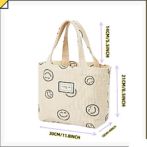 Kovewon 2 Pcs Corduroy Small Tote Bag for Women Cute Mini Tote Bag Preppy Aesthetic Reusable Bags for Grocery, Essentials, Water Bottle, Keys, Book, Bible