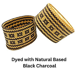 Bamboo Sticky Rice Serving Basket 6 x 3.7 Inch, Kratip, Intricately Woven Container, Oval-Shaped Pattern, Thailand Handmade, Dyed with Natural Based Black Charcoal (Mini Heart) (Central)