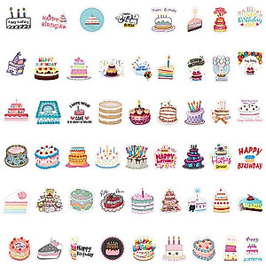 106Pcs Happy Birthday Cake Stickers Pink Birthday Party Cake Stickers Waterproof Decals for Teens Girls Boys Kids Waterproof Vinyl Stickers for Laptop Tablet Phone Hydroflasks Water Bottle (Happy Birthday Cake)