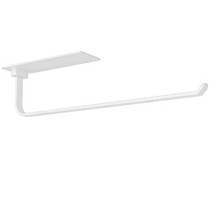 White Kitchen Roll Holder, Stainless Steel Paper Towel Holder for Kitchen, Self-Adhesive Kitchen Roll Holder Under Cabinet, Wall Mount Plastic Wrap Holder and Towel Rack