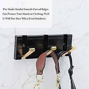 Potaosey Black Gold Wall Coat Rack, Modern Wall Mounted Coat Rack with 3 Hook,Folding Wall Hooks Rack for Bathroom, Bedroom, Entryway,Coat,Hat