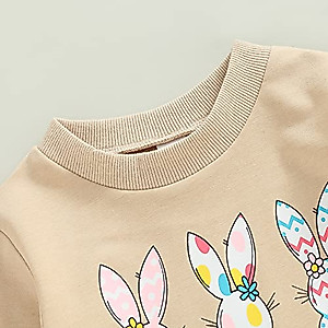 Infant Baby Girl Boy Easter Outfit Romper Sweatshirt Bunny Long Sleeve Bodysuit Pullover Tops Shirts Easter Clothes (Apricot, 12-18 Months)