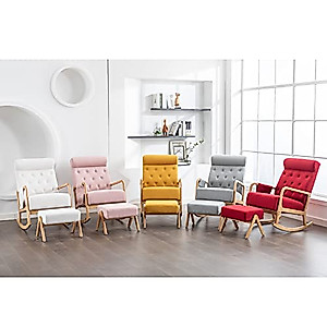 GNIXUU Glider Chair with Ottoman, Rocking Chair for Nursery, Upholstered Fabric Rocking Armchair Indoor with High Backrest for Living Room(Beige)