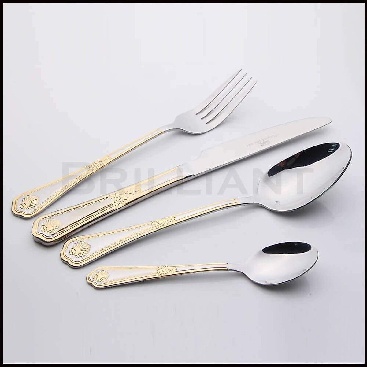 Venezia Collection "Seashell" Flatware Set 20-Piece Service for 4, 18/10 Stainless Steel Silverware Cutlery, 24K Gold Plated Trim