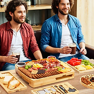 Zuplo Large Charcuterie Board Gift Set - Bamboo Cheese Board and Knife Set: Wooden Tray Movie Night Snack Trays House Warming Gifts for New Home/Wedding/Couple/Cool Bridal Showe/Christma/Anniversary