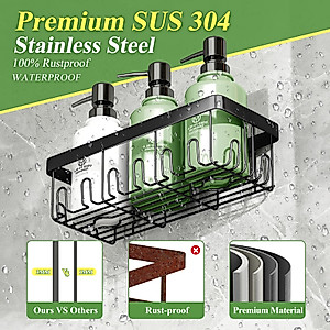 Kitstorack Shower Caddy, 5 Pack Adhesive Shower Organizer with 28 Hooks Wall Shampoo Holder for Bathroom Storage & Kitchen, Rustproof Large Shower Caddy Shelf Organizer Rack, Black