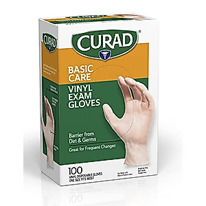 Curad Basic Care Vinyl Exam Gloves, Disposable, One Size Fits Most (100 Count)