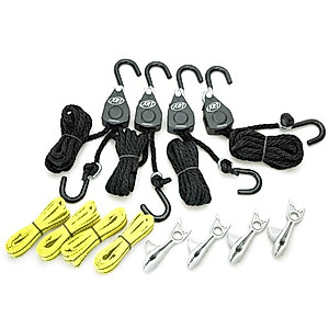 PROGRIP 921200 Cargo Tie Down and Transport Bundle: (4) XRT Rope Lock Tie Down, (4) Shark Clip with Screw for Tarp, (4) Tie Down Extension Loops