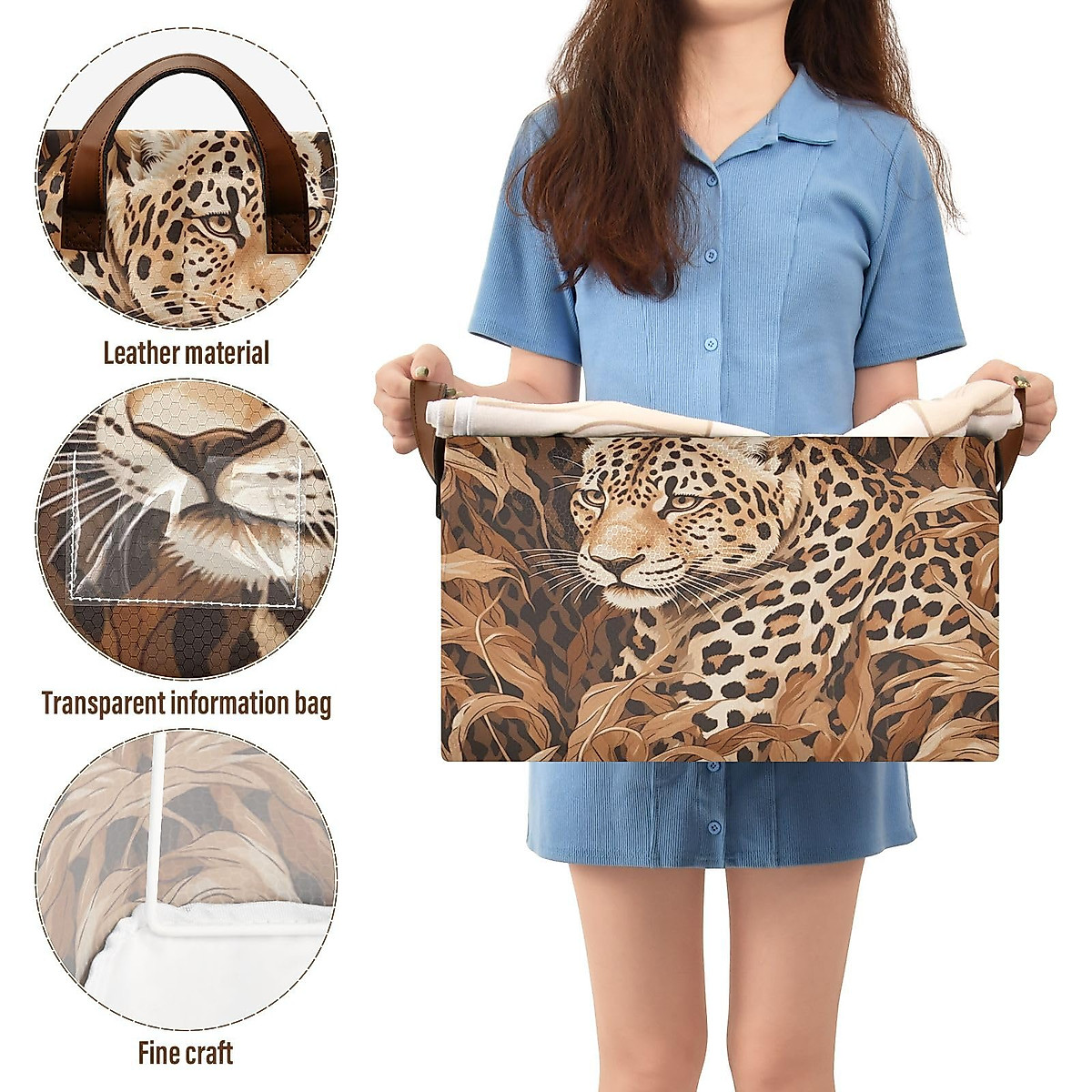 YETTASBIN Leopard Storage Basket 2 Pack, 32L Large Collapsible Toys Clothes Organizer, Waterproof Closet Storage Bin with Handle for Shelves Laundry Bathroom Home Office Decor