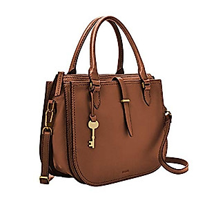 Fossil Women's Ryder Leather Satchel Handbag, Brown with Women's Liza Leather Zip Around Clutch Wallet, Brown