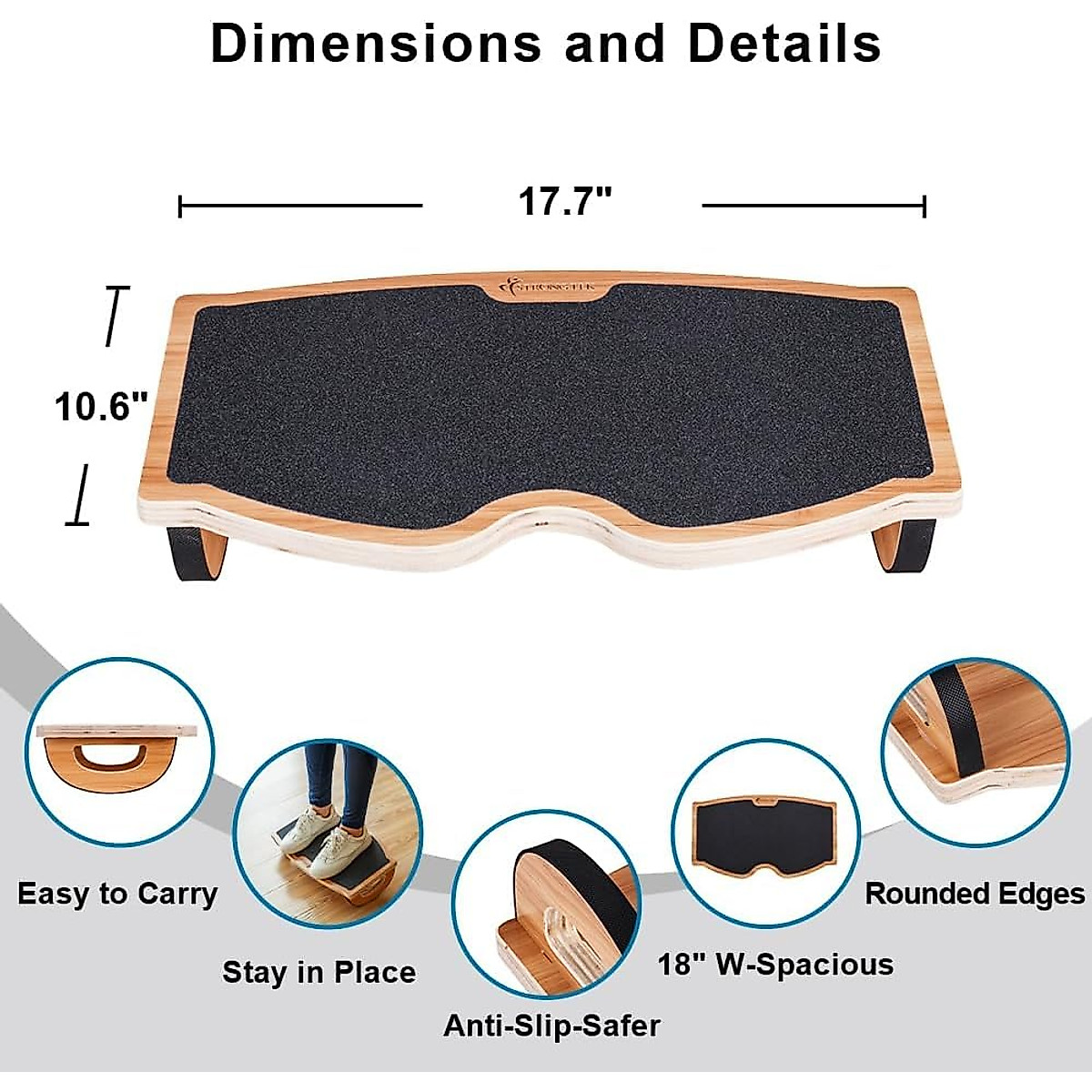 StrongTek Foot Rest Under Desk, Desk Footrest, Rocking Foot Nursing Stool, Rocker Balance Board, Natural Wood, Non-Slip, Ergonomic Pressure Relief for Posture Support, Home, Office Use (18Wx11L)