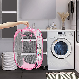 Cute Mesh Popup Laundry Hamper with Carry Handles, Large Capacity Foldable Lightweight Dirty Clothes Basket for Girls Room, Dorm | Travel & Camping