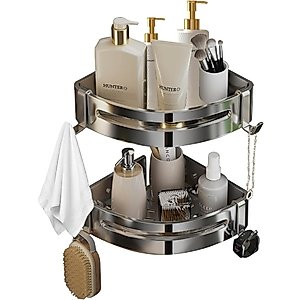 YWHWXB Shower Corner Shelf No Drilling,Bathroom Shower Corner Organizer Shelf, Wall Mounted Adhesive Storage Caddy for Bathroom, Kitchen (Grey-2pcs)