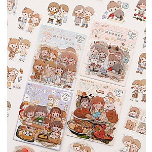 ToneGrip 100 PCS 4 Set Cute Stickers Cartoon PET Kawaii of Small Size Decals for Decoration DIY Laptop Water Bottles Diary Hand Account Scrapbook Daily Calendar Albums for Kids Teens Adults