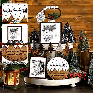 11 Pcs Christmas Tiered Tray Decor Set Wood Christmas Table Decor Farmhouse Trees Santa Claus Reindeer Pine Cone Wooden Tabletop Signs for Xmas Home Party