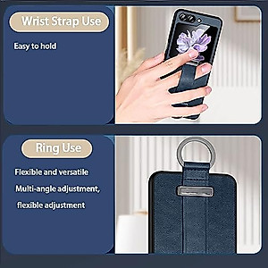 Yotta for Samsung Galaxy Z Flip 5 Case with Ring, Full Body Leather Cases Wrist Strap Holder Phone Covers Slim Shockproof Protective Portable Folding Cover(Color:E)