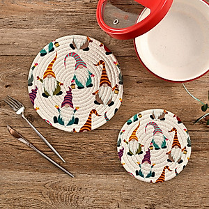 Christmas Potholders Set Trivets Set of 2, Christmas Gnomes Seamless Round Woven Pot Holder Set Coasters Hot Pads Hot Mats