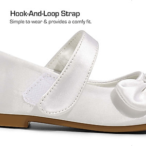 DREAM PAIRS Toddler Dress Shoes Mary Jane Flats for Girls Side Bow Ballerina Shoes,Size 5 Toddler,White/Satin,Angel-5