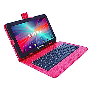 LINSAY 10.1" High End Octa Core 4GB RAM 128GB Storage Android 13 Google Certified Tablet with Red Crocodile Style Keyboard