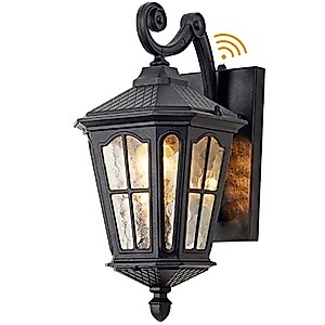 GYDZ Outdoor Wall Mount Light Fixture, Dusk to Dawn Outdoor Porch Light, Exterior Light Fixture Wall Mount, Anti-Rust Waterproof Matte Black Wall Light with Water Ripple Glass for Doorway,15'75''H
