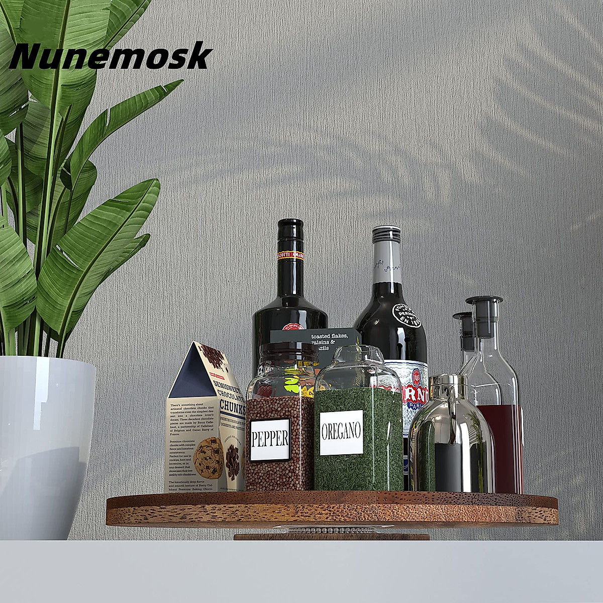 Nunemosk 13" Lazy Susan Turntable Walnut Wood, Kitchen Turntable Storage Food Bin Container for Kitchen Cabinets, Pantry, Refrigerator, Counter top (Walnut Wood)