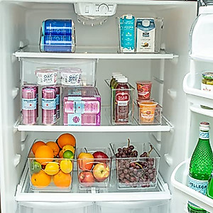 Simplify Large Bin | Multi-Purpose | Cabinet & Refrigerator Storage | Bathroom | Office | Carrying Handles | Transparent Clear Vertical Stripe Organizer