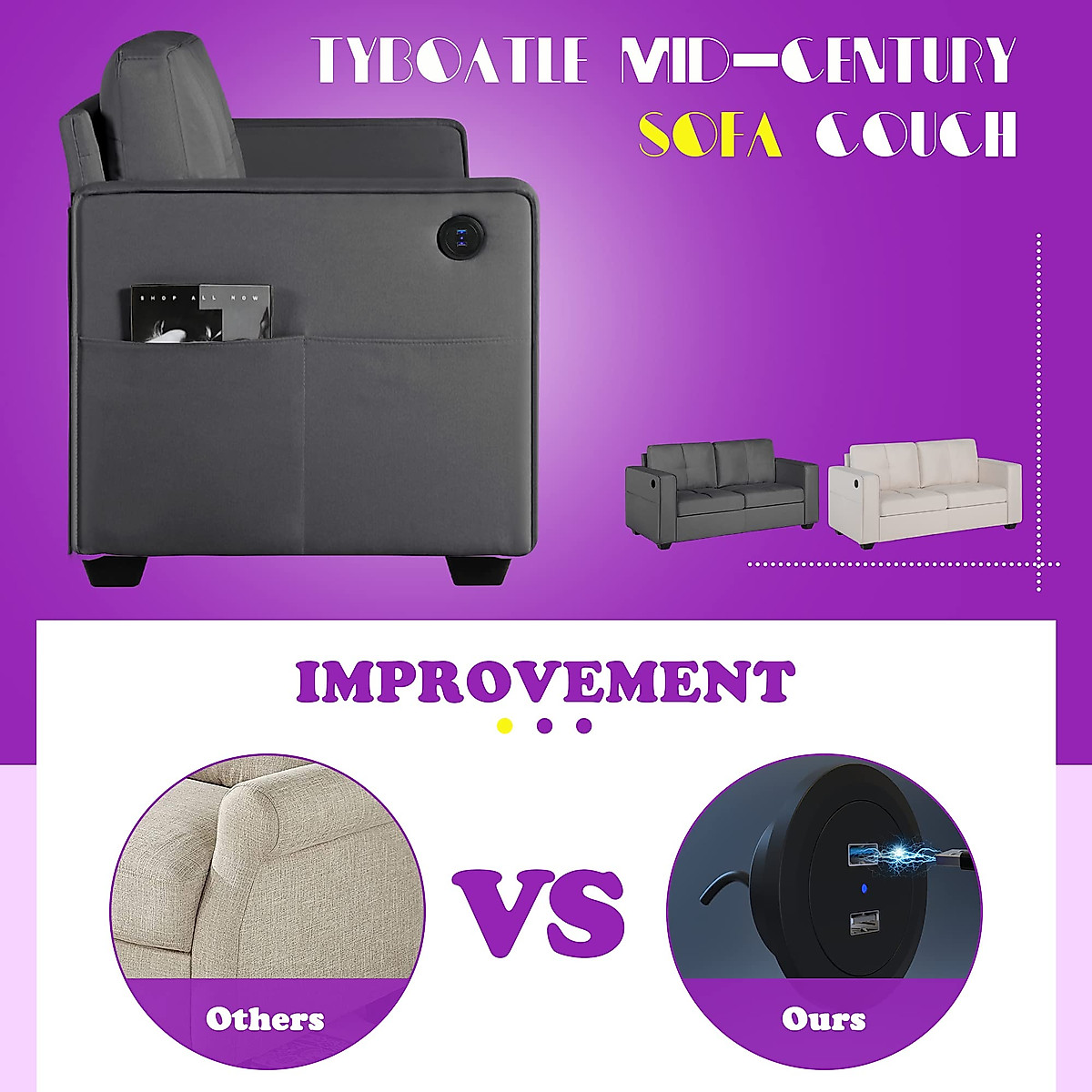 TYBOATLE Sofa Couch Sectional Couches for Living Room, Living Room Furniture Comfy Modular Convertible Sofas with Ottoman, Home Sofa Set with Chaise for Apartment Small Space (1, Grey)