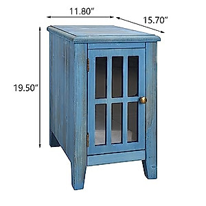 Hoeneo Nightstands Farmhouse Nightstand Bedside Table with Storage, Narrow End Side Table, Strong and Sturdy Easy Assembly Vintage Blue 15.7"X11.8"X19.5"