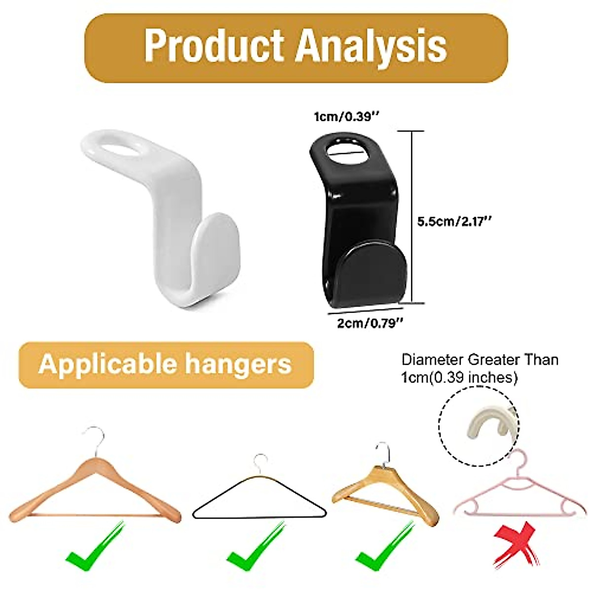 100Pcs Clothes Hanger Connector Hooks, Super Space Saving for Closet Heavy Duty Cascading Hanger Extender Hooks Plastic Closet Hanger Organizer (White & Black)