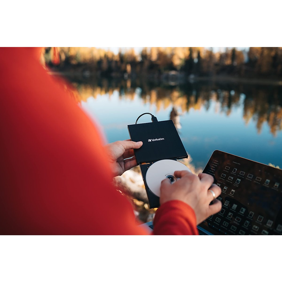 Verbatim External Slimline CD/DVD Writer - USB 3.2 Gen1 with USB-C Connection incl. USB-C to USB-A Cable - Compact Design - External DVD Writer - External CD-Drive - Slim Design
