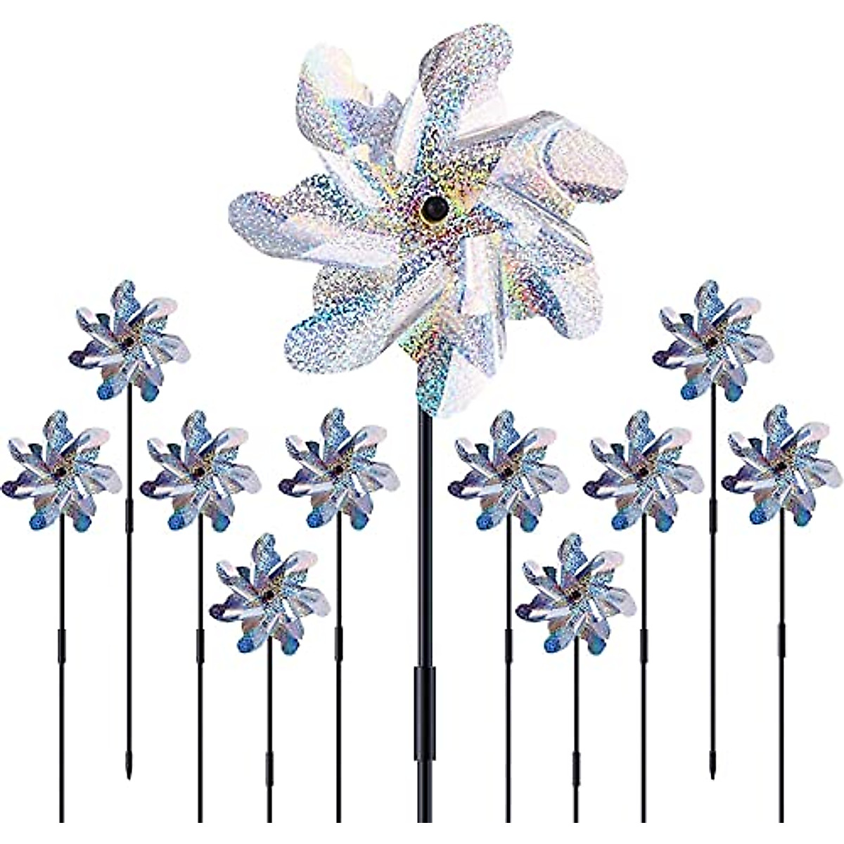 ELECTRFIRE Pinwheels for Yard and Garden Reflective with Stakes 10 Pack, Extra Sparkly Pin Wheel for Garden Decoration, Outdoor Wind Catcher